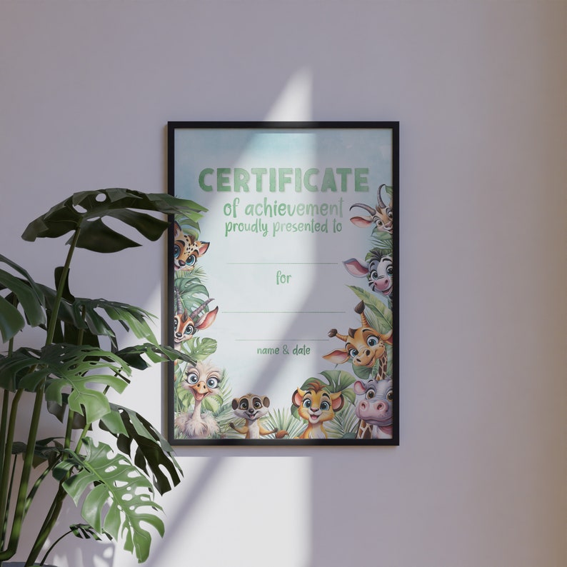 Certificate of Achievement for Kids, Safari Animals, Certificate of ...