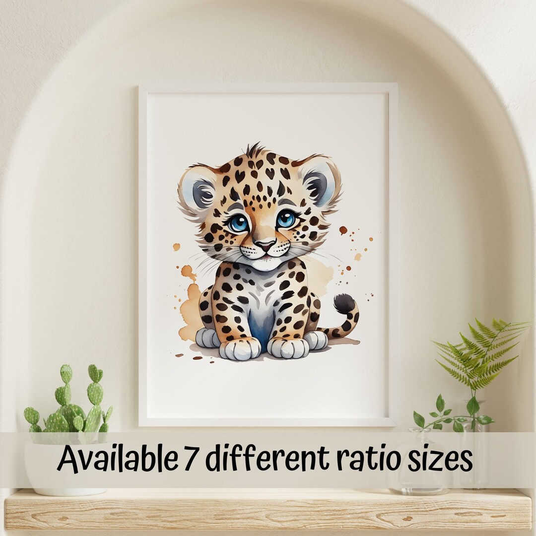 Printable Cute Leopard Baby Nursery Wall Art in Watercolor Style ...