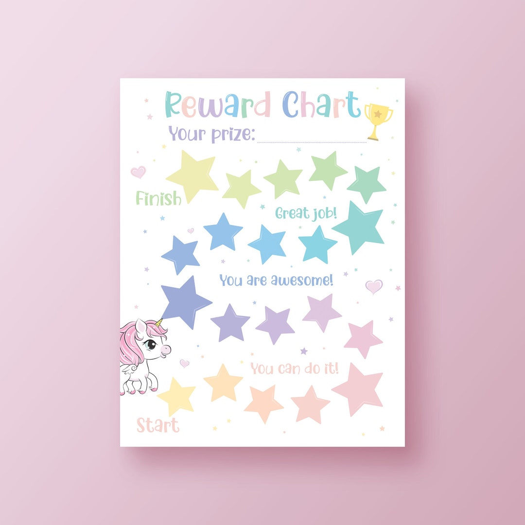 Printable Rainbow Reward Chart for Girls, 20 Tasks, Toddler Potty ...