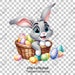 Easter Bunnies Clipart Bundle, Cute Spring Rabbit PNG, Flowers Basket ...