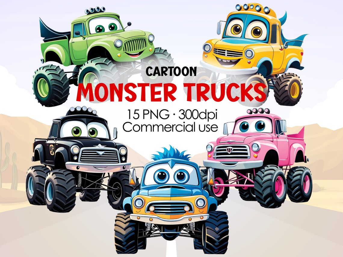 Monster Truck Clipart, Cute off Road Cars PNG, Cartoon Monster Cars for ...