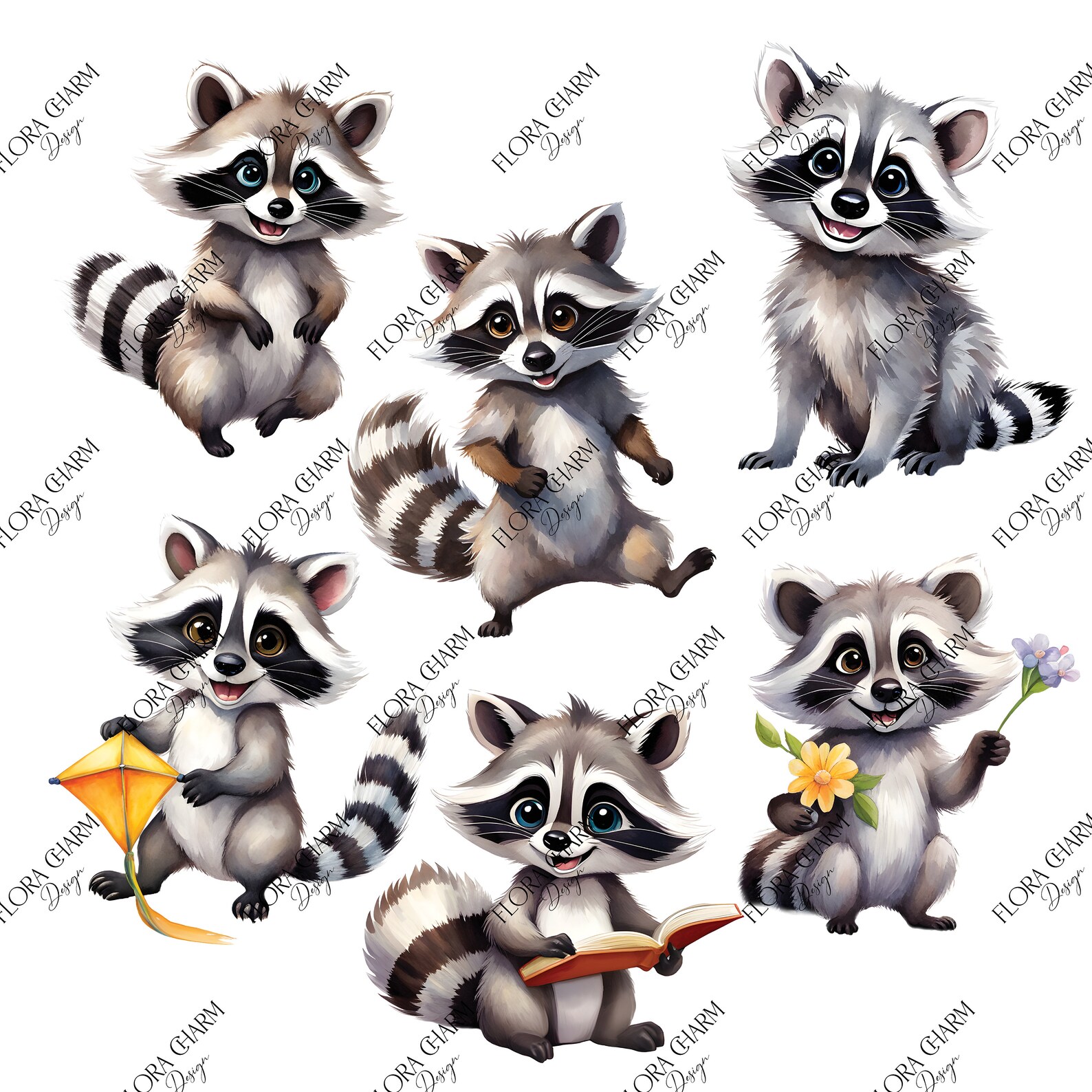 Watercolor Raccoon PNG Bundle, Transparent Background, Digital Download ...