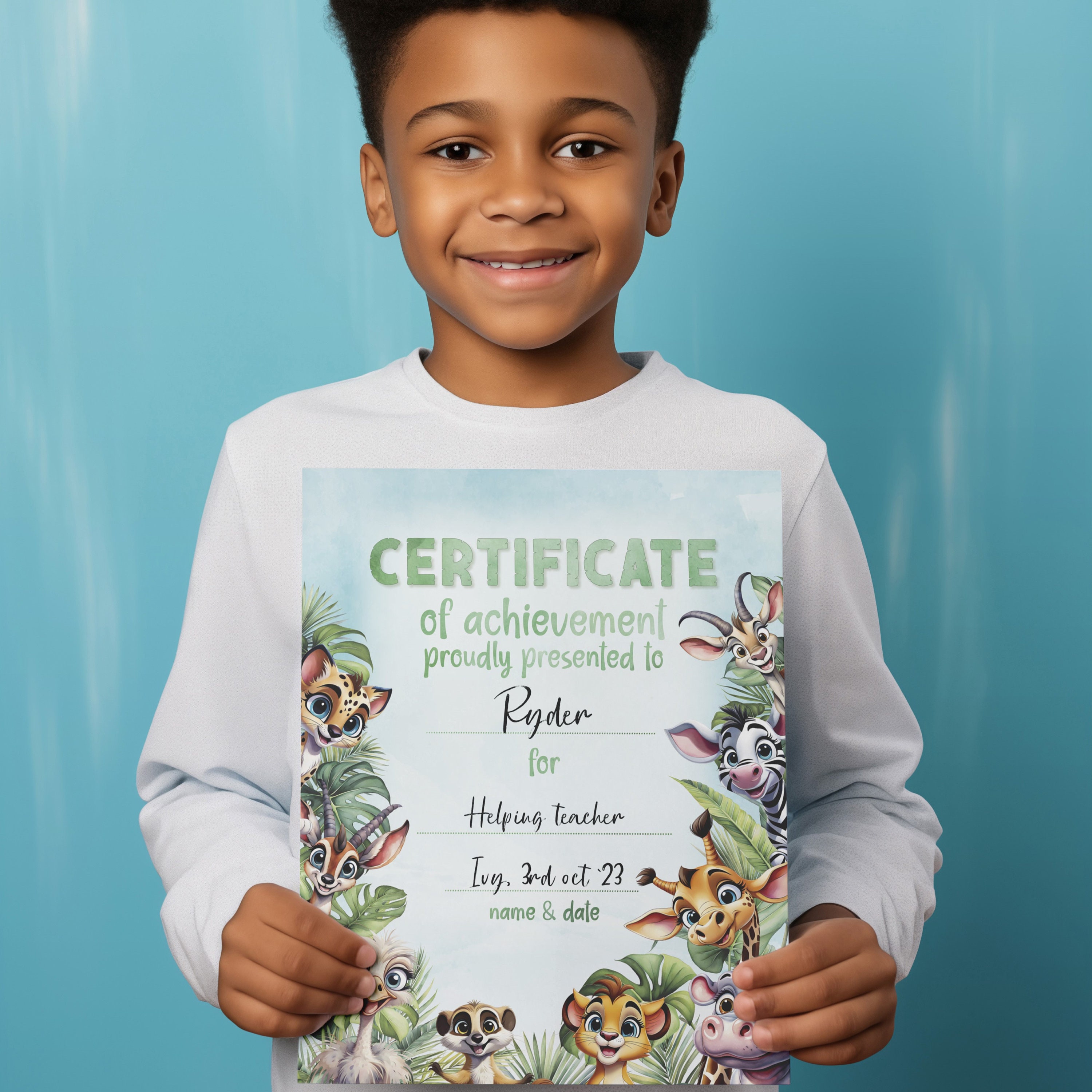 Certificate of Achievement for Kids, Safari Animals, Certificate of ...