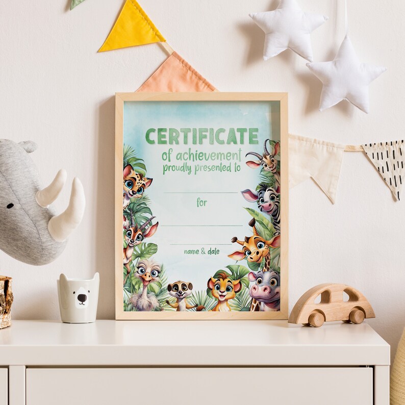 Certificate of Achievement for Kids, Safari Animals, Certificate of ...