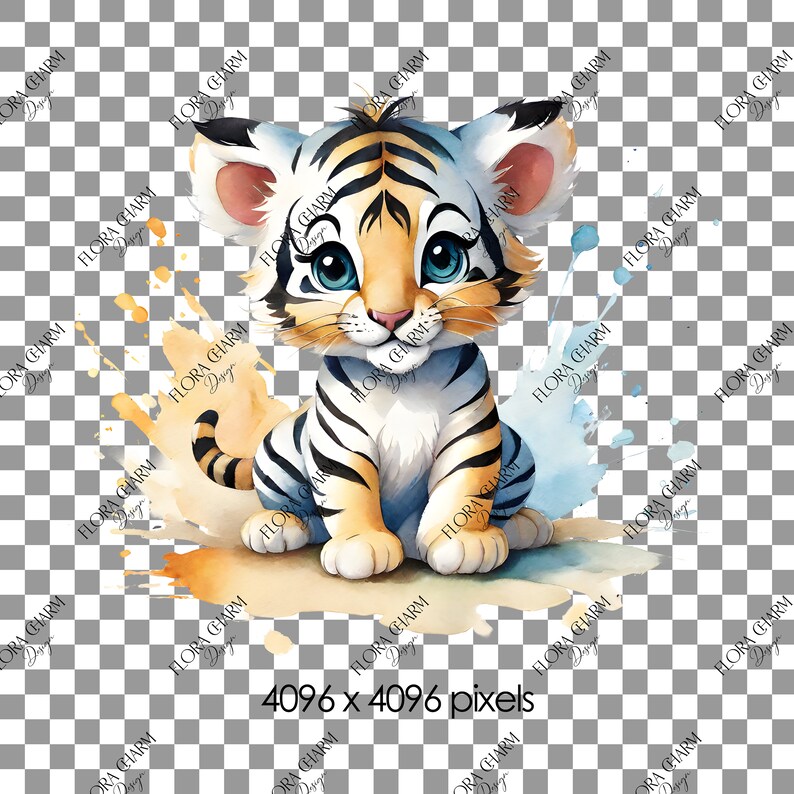 Watercolor Baby Tiger PNG, Digital Download, Cute Clipart, Transparent ...