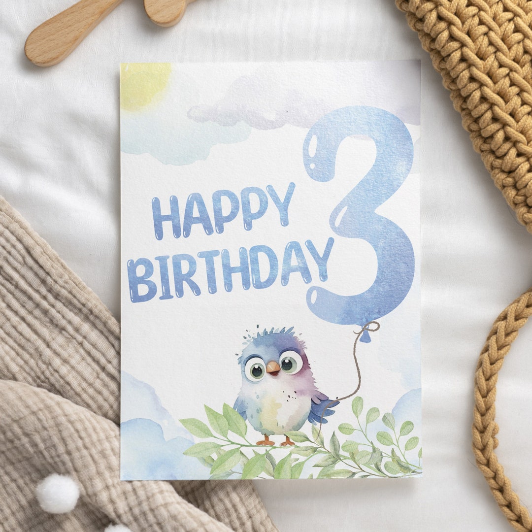 Happy Birthday Card, 3rd Birthday for Boy, Instant Digital Download ...