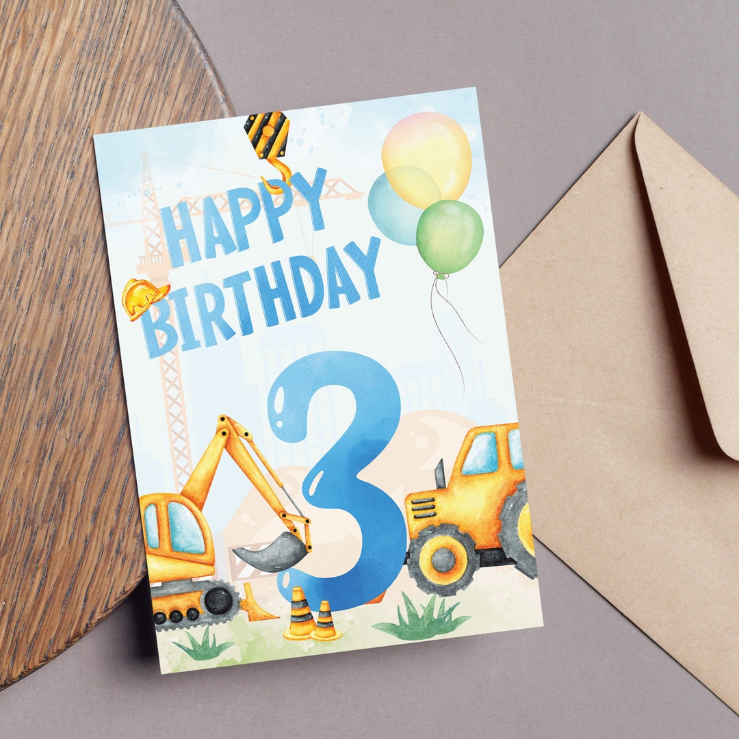 Printable Third Birthday Card for Toddler, Happy 3rd Bday, Digital ...