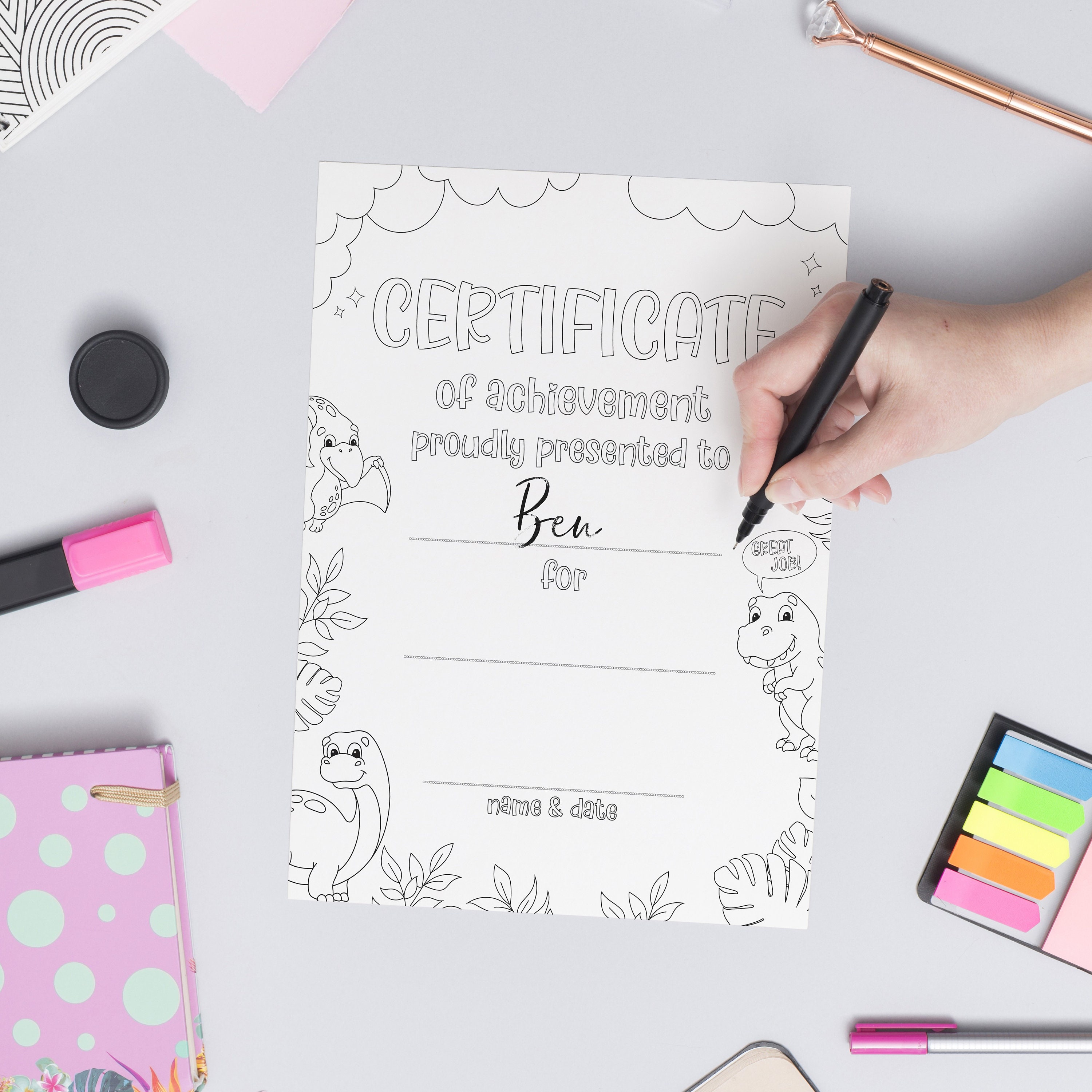 Certificate of Achievement for Kids, Coloring Dinosaur, Certificate of ...