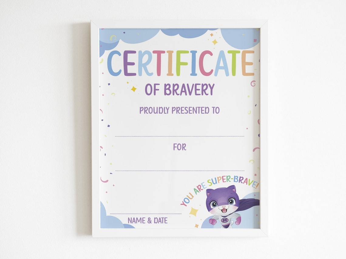 Certificate of Achievement, Printable Diploma of Bravery for Kid, Being ...