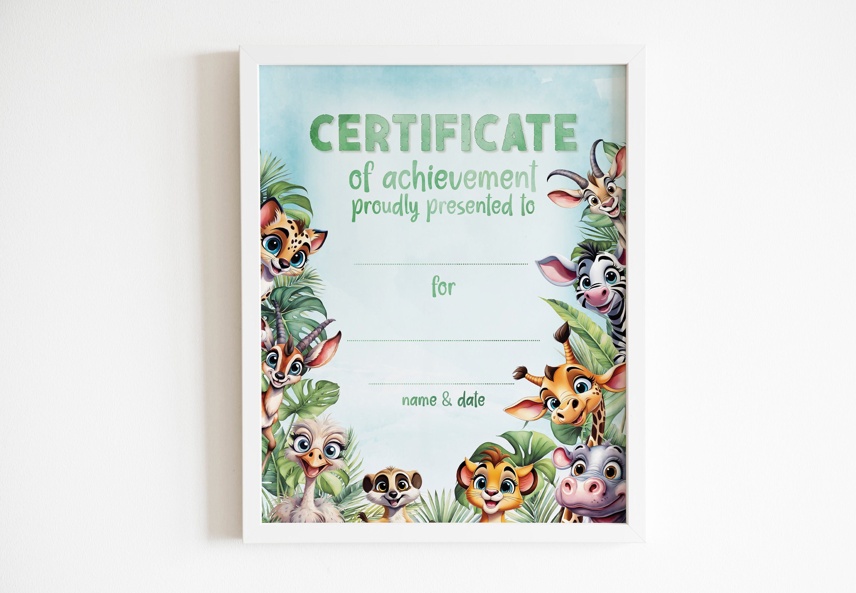 Certificate of Achievement for Kids, Safari Animals, Certificate of ...