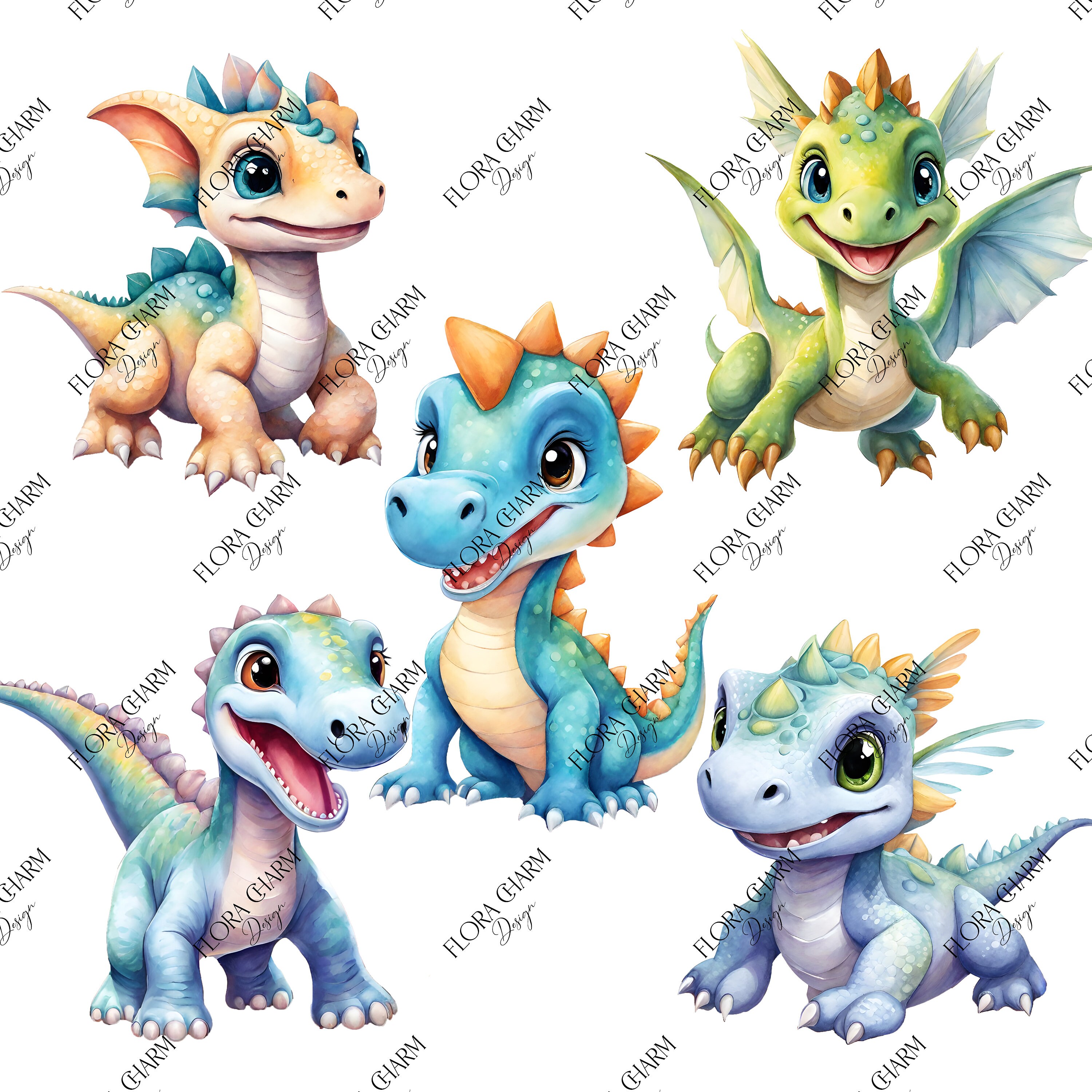 Watercolor Dinosaurs PNG, Digital Download, Cute Dino Baby Clipart ...