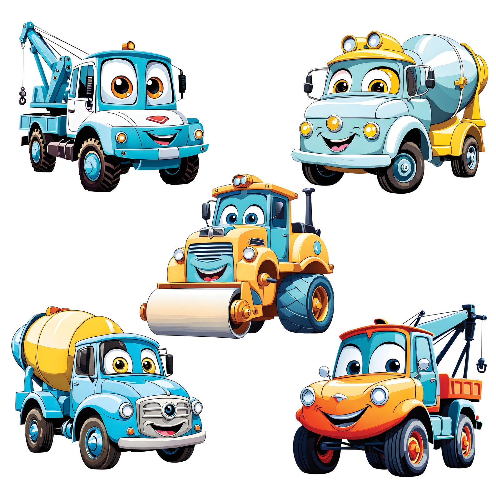 Construction Vehicles Clipart, Excavator, Bulldozer, Cement Mixer, Dump ...