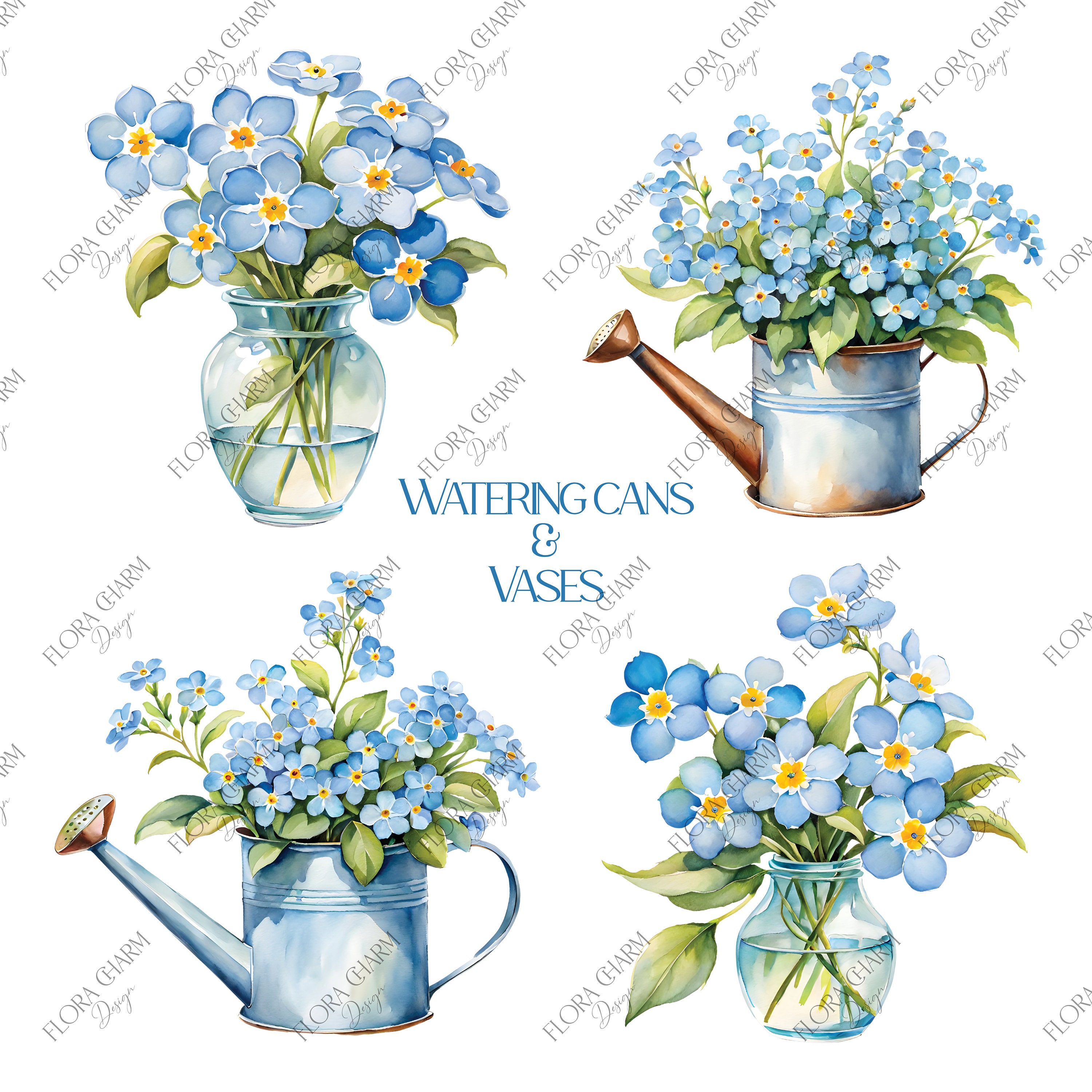 Watercolor Forget-me-not Clipart, Blue Wildflowers Bouquet, Summer ...