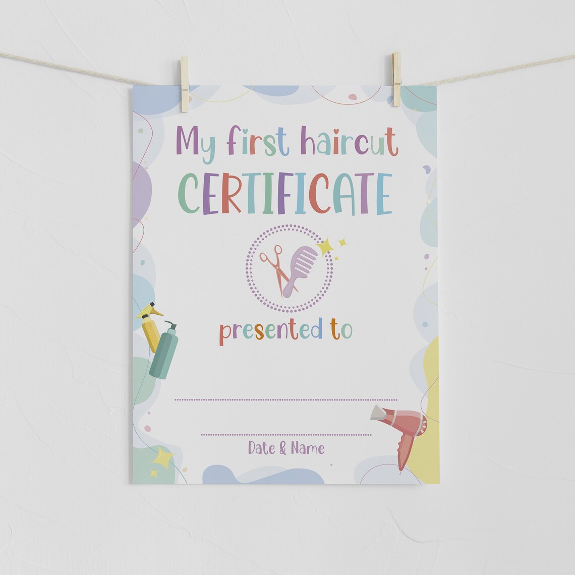 Printable Certificate of First Haircut for Toddler, Diploma Template ...