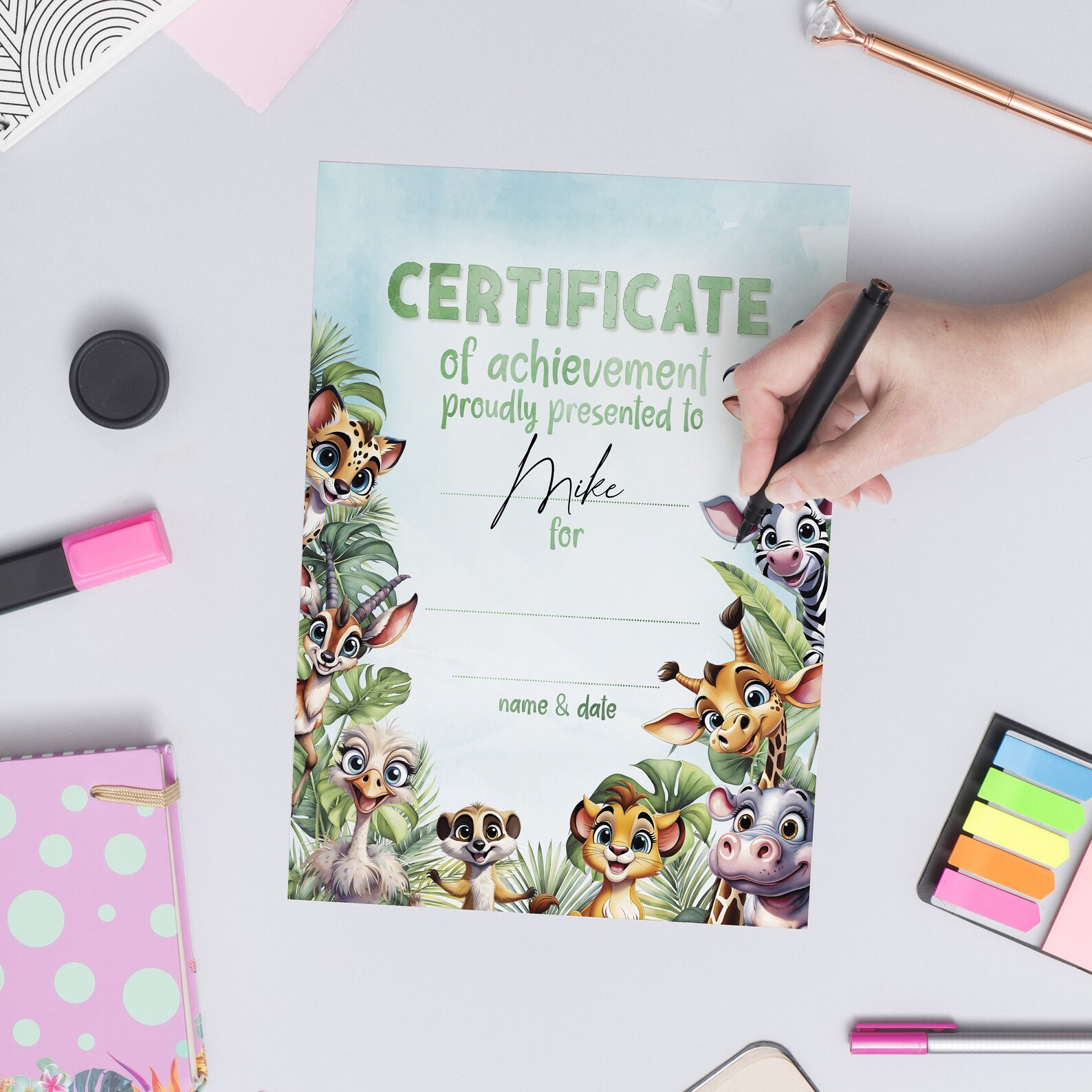 Certificate of Achievement for Kids, Safari Animals, Certificate of ...