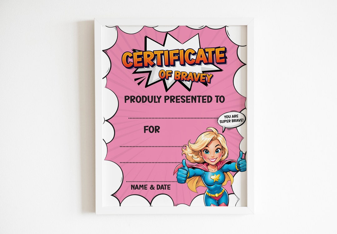 Bravery Certificate, Pink Diploma for Supergirls, Comic Book Superhero ...