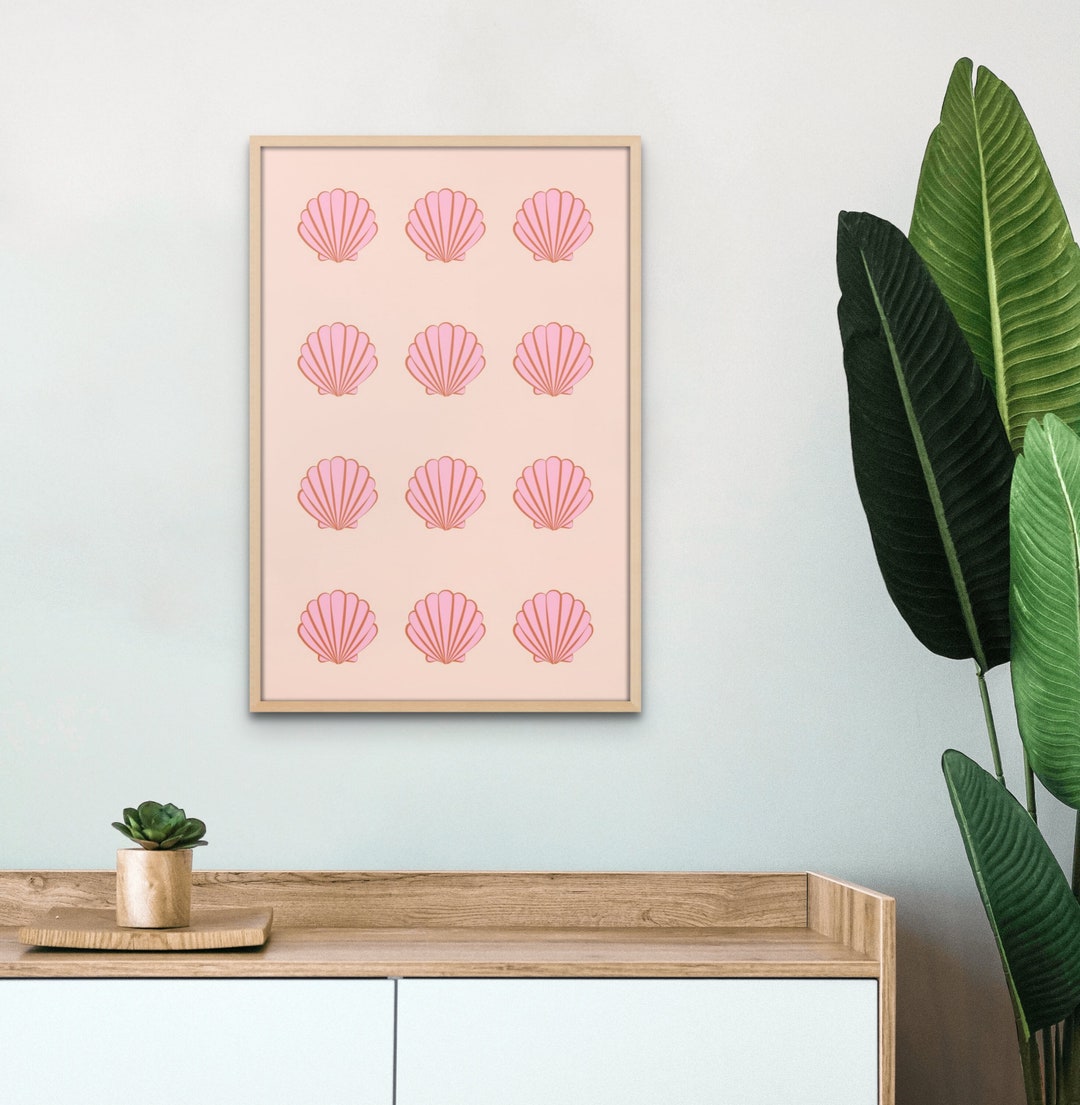 Nautical Wall Art, Pink Clam Print, Artwork for Beach or Shore House ...