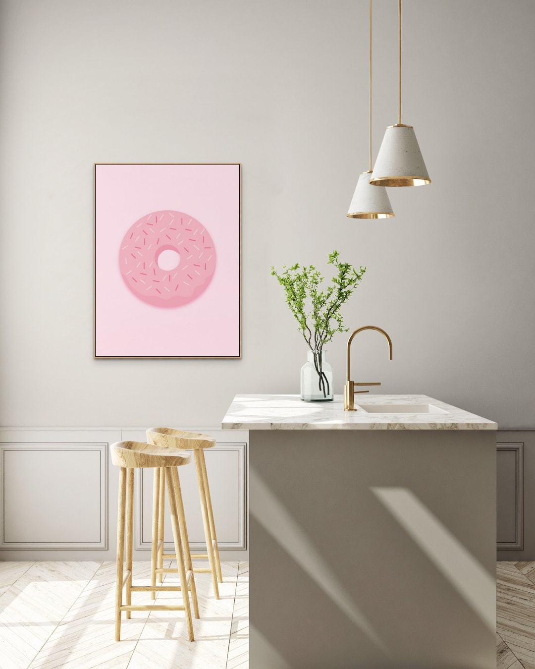 Pink Donut Wall Art, Light Pink Preppy Print for Kitchen or Kids Room ...