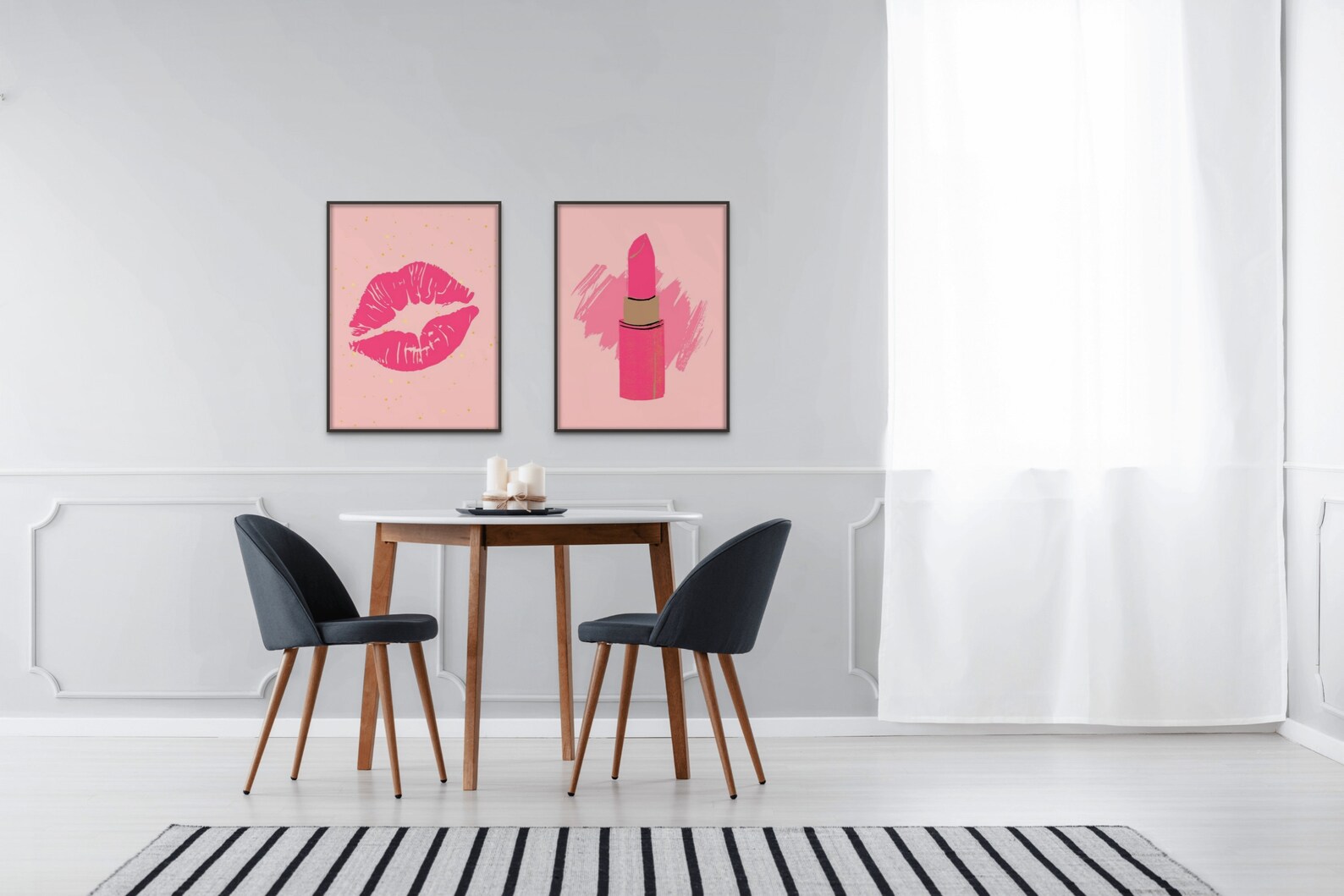 Preppy Wall Art, Set of Two, Lips and Lipstick, Pink Preppy Decor for ...