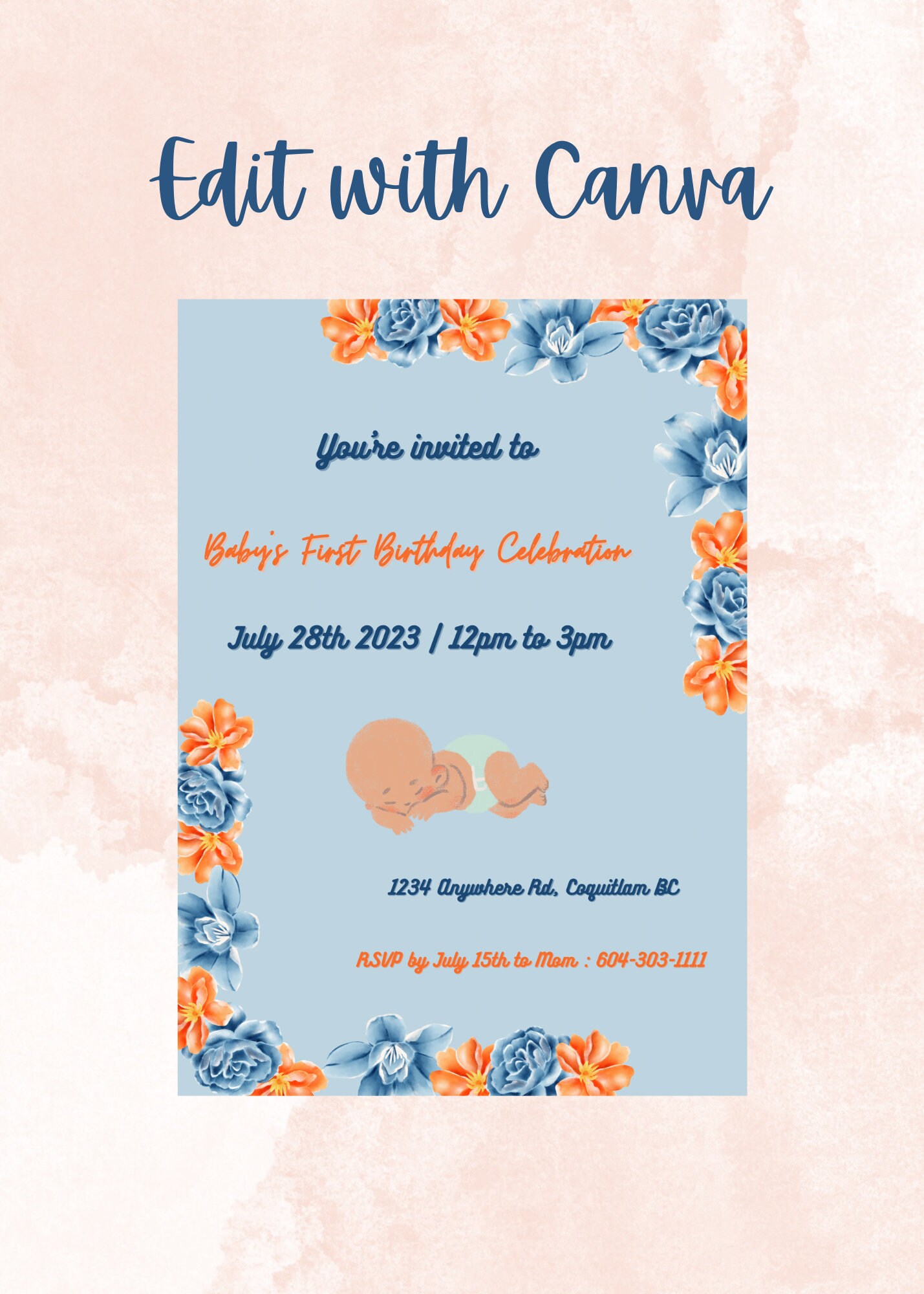 First Birthday Invitation, Baby Birthday, Babys First Birthday Invite ...