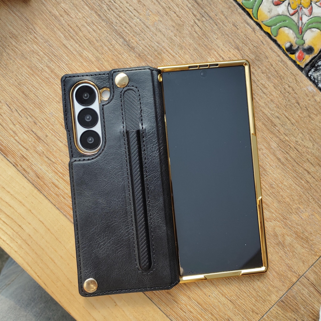 Samsung Z Fold Leather Case With Screen Protector, Pen Holder & Card ...