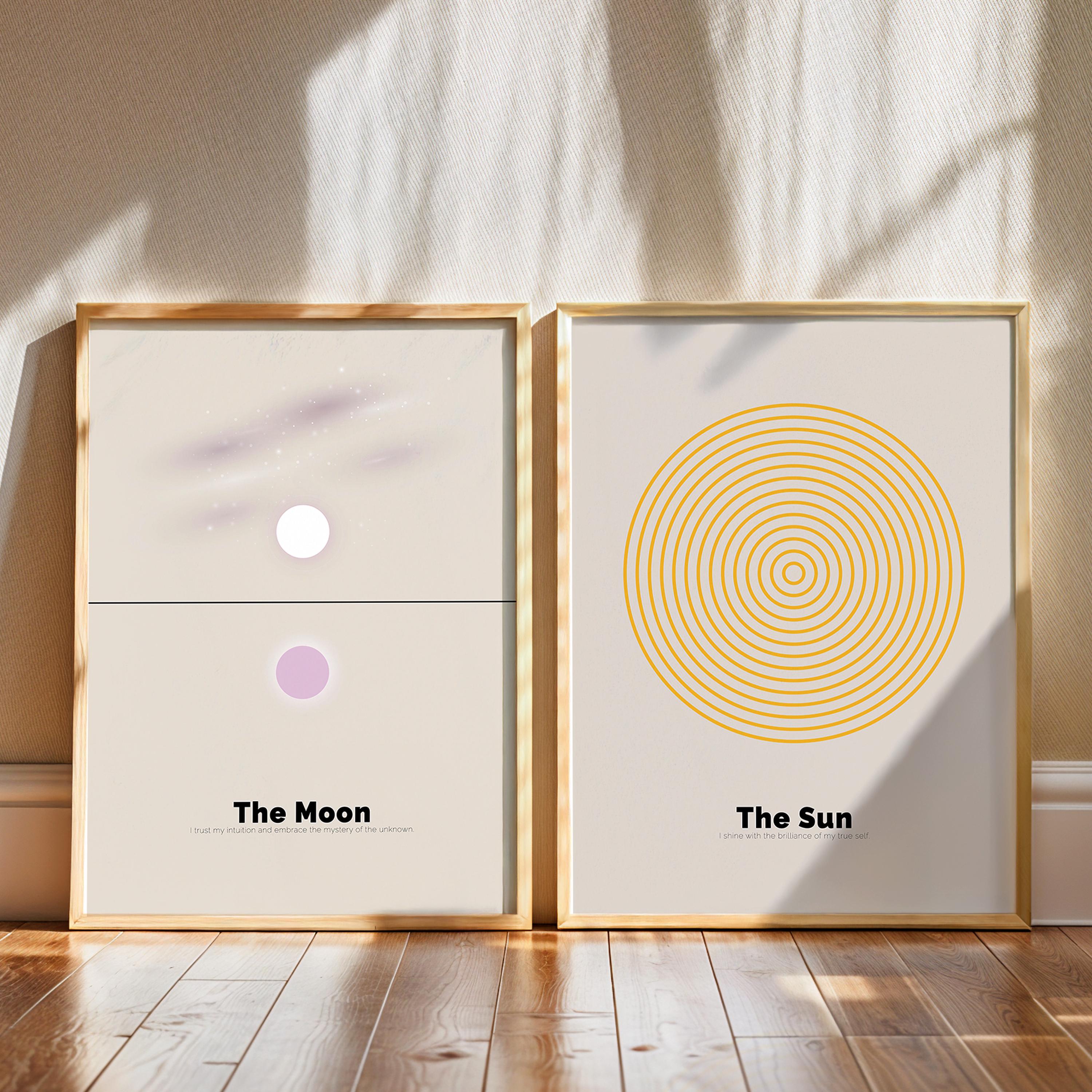 Tarot Wall Art Moon and Sun: Affirmation Typography Poster Set of 2 ...