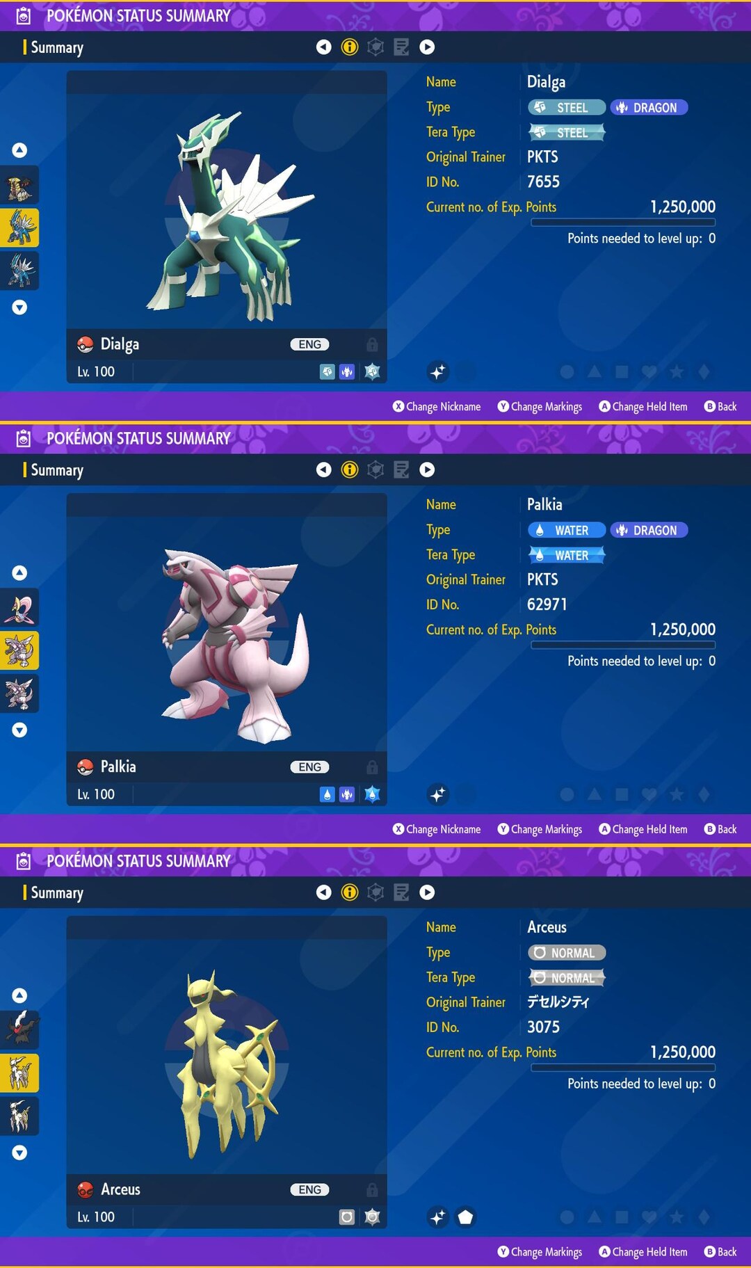 SHINY Dialga, Palkia, Arceus Bundle Pack 6IV EV / Pokémon Scarlet and Violet / 6IV Pokemon ...