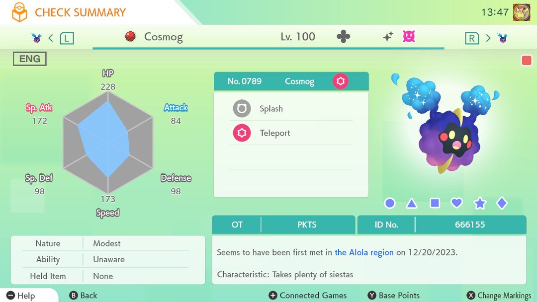 SHINY 6IV COSMOG Pokémon Scarlet and Violet 6IV Pokemon Corbeau ...
