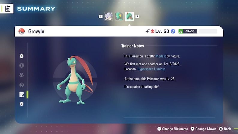 Pokemon Legends Z-A Mega Dimension DLC ALPHA Shiny 6IV Grovyle ...