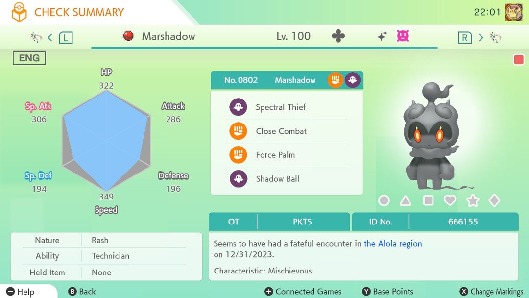 Pokemon HOME 6IV Shiny MARSHADOW / Pokemon Scarlet Violet / Pokemon ...