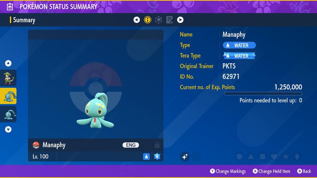 SHINY 6IV MANAPHY / Pokémon Scarlet Violet / Mythical Pokemon / Shiny ...