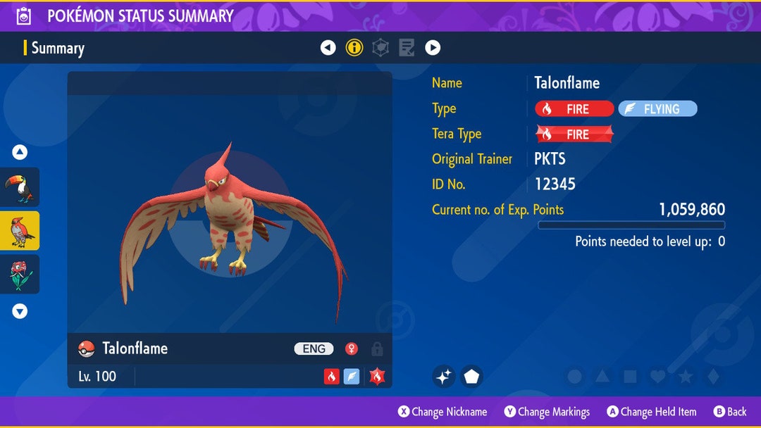 SHINY 6IV TALONFLAME EV Trained | Scarlet & Violet Pokémon | Battle ...
