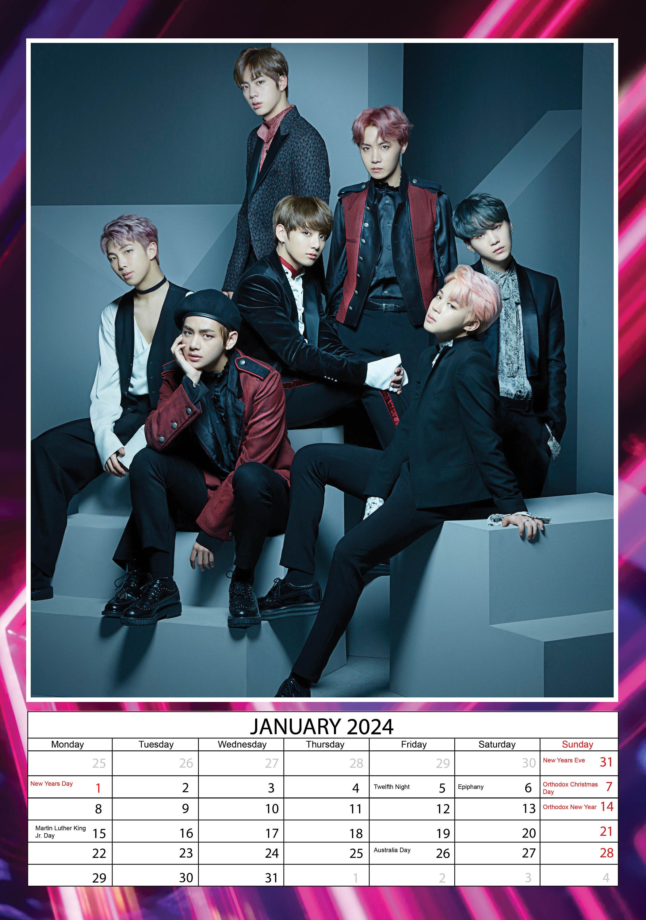 BTS Calendar 2024 K Pops Bangtan Boys - Etsy