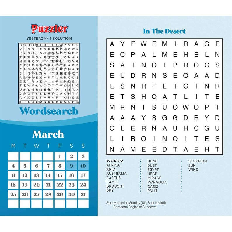 Wordsearch Puzzler Desk Calendar 2024 Plastic Free Packaging - Etsy