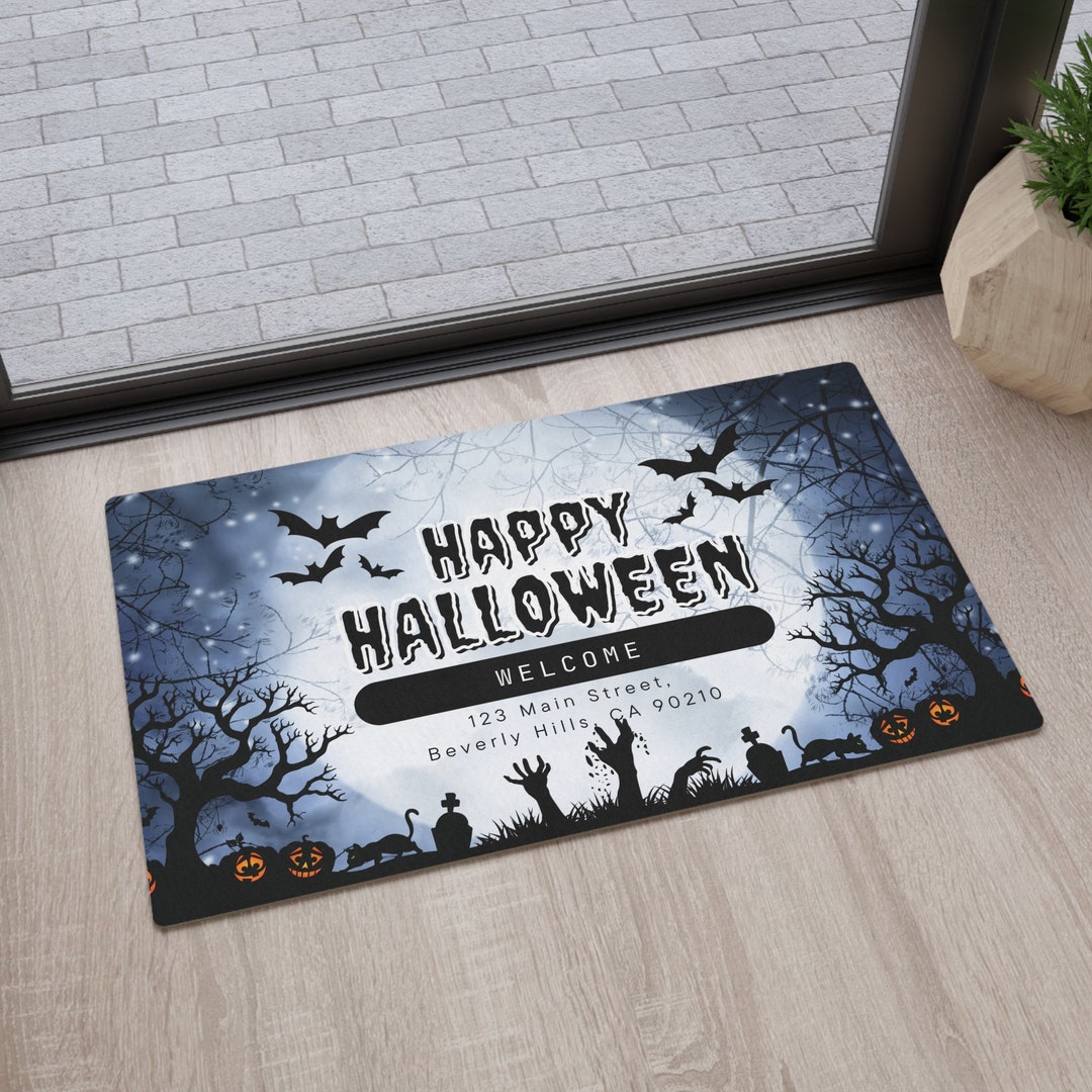 Custom Halloween Floor Mat Personalized Address & Message - Etsy