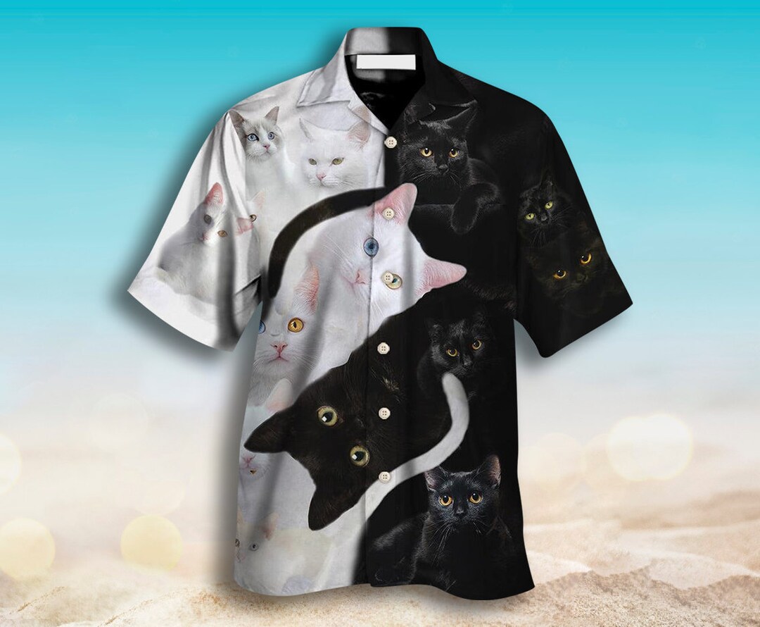 Black Cat Summer Aloha Button Down Short Shirt Cat Hawaiian - Etsy