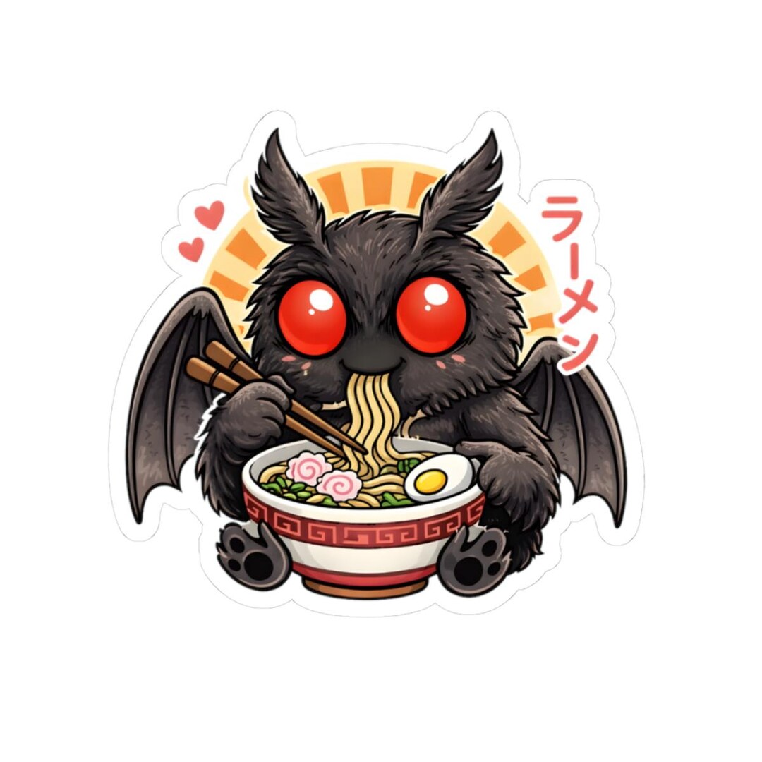 Mothman Eating Ramen Sticker | Kiss-cut Vinyl Sticker - Etsy