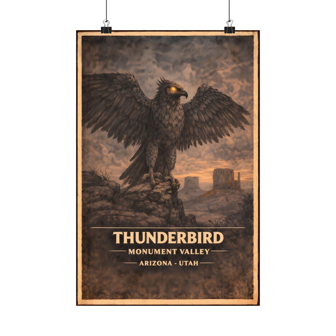 Thunderbird Poster - Vintage Style Cryptid Wall Art, Monument Valley ...