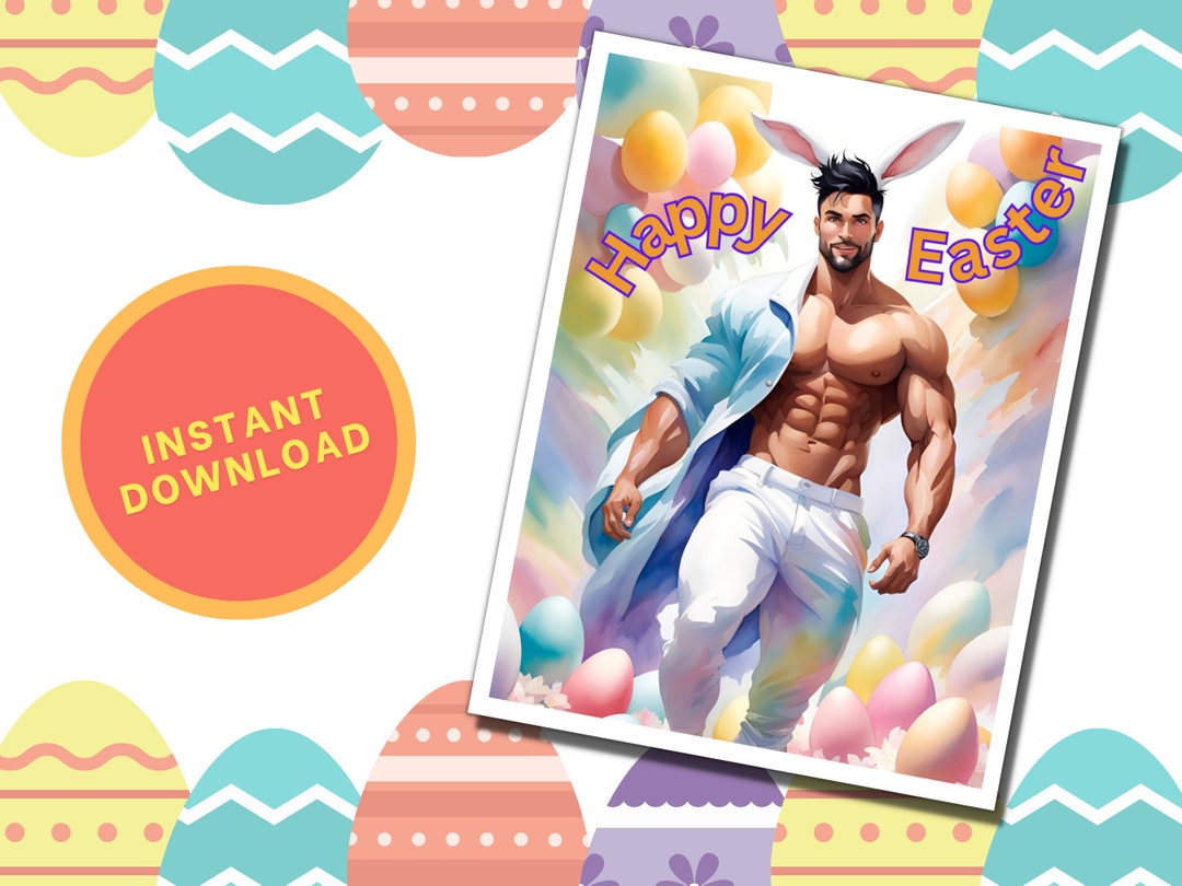 Muscle Bunny Easter Card / Printable Card / Instant Download / Card and ...