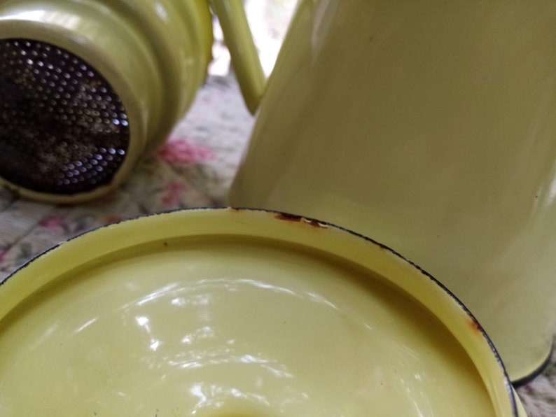 French Vintage Yellow Enamel Three Part Biggin Coffee Pot - Etsy