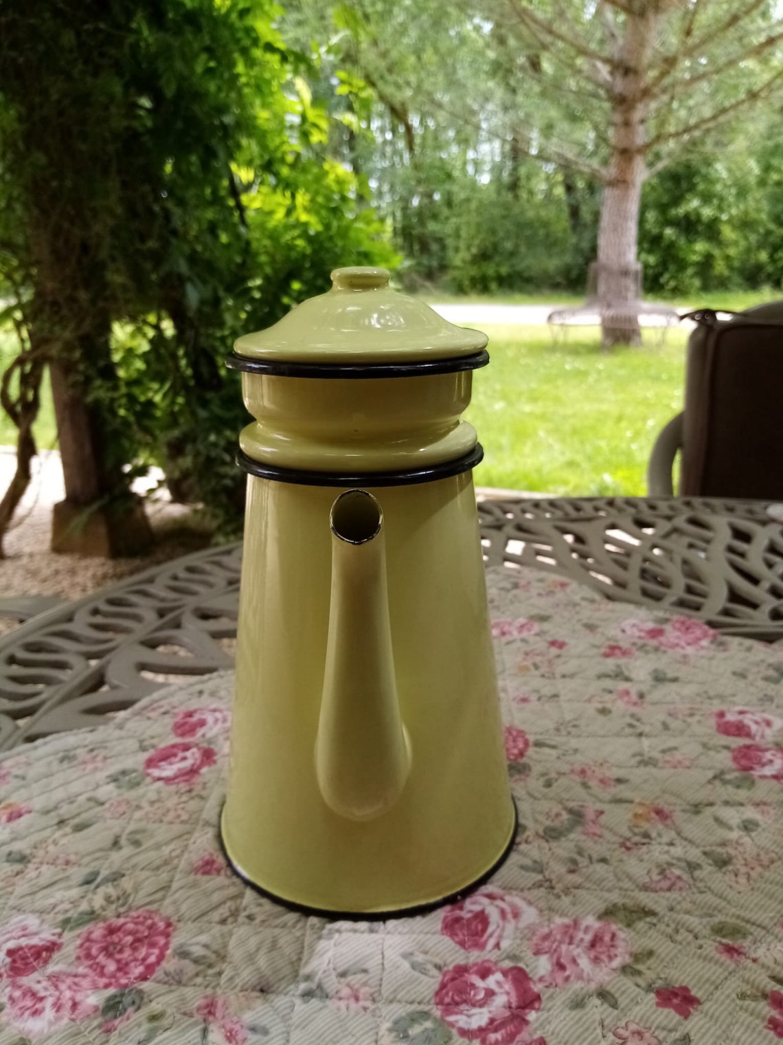 French Vintage Yellow Enamel Three Part Biggin Coffee Pot - Etsy