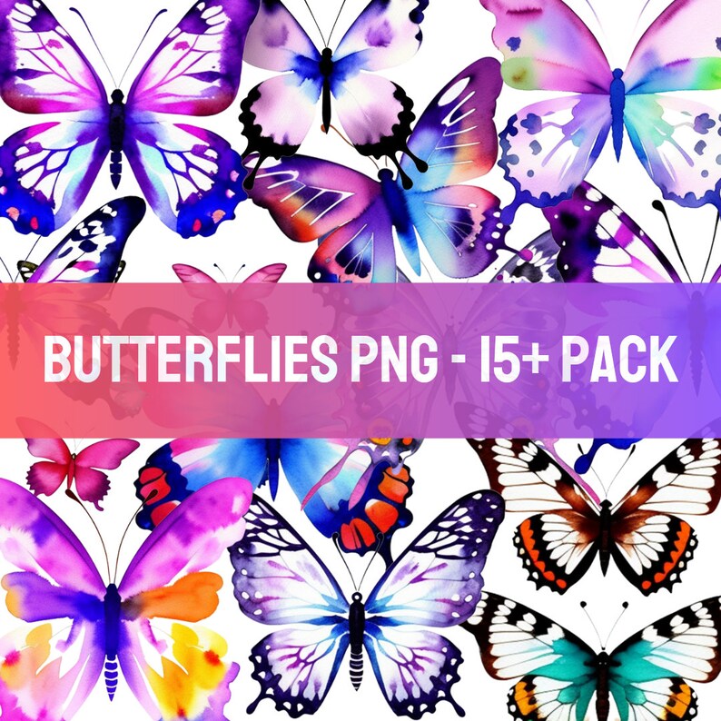 Butterflies Watercolor PNG Clip Art - 15 Pack - Transparent Background ...