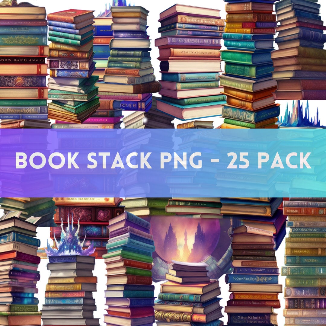 Fantasy Book Stack Watercolor PNG Clip Art 25 Pack Transparent ...