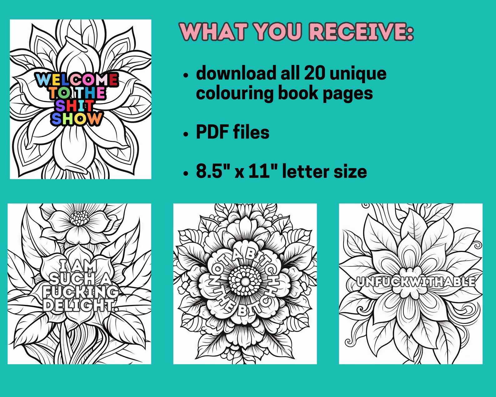 Swear Word Mandala Coloring Pages, Funny Adult Coloring Book, Cuss ...