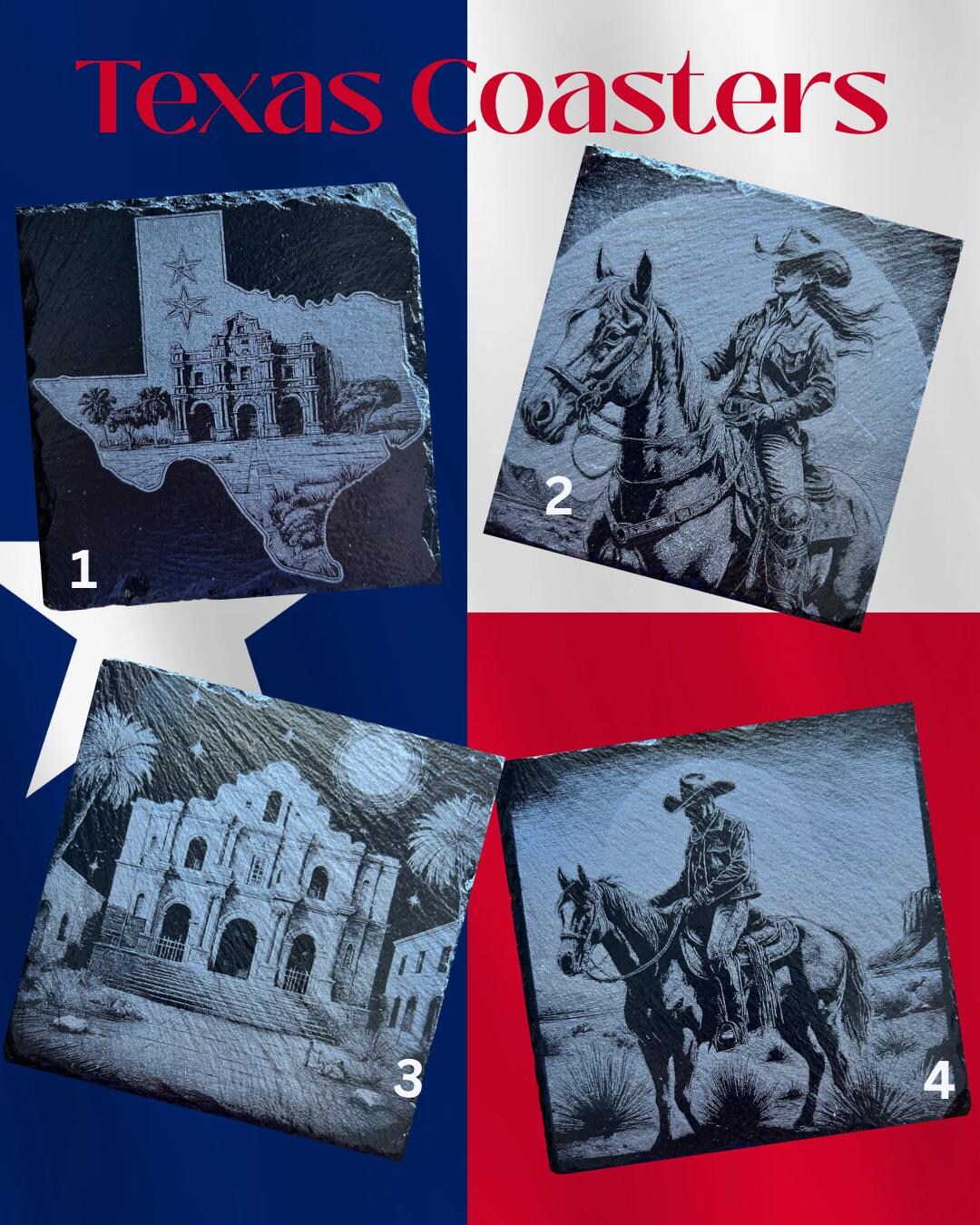 Texas Icons Slate Coasters | Laser Engraved State of Texas Coaster Set ...