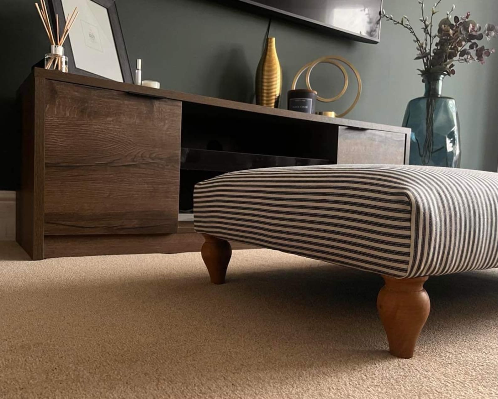 Upholstered Coffee Table Footstool Rectanglar in Ticking - Etsy