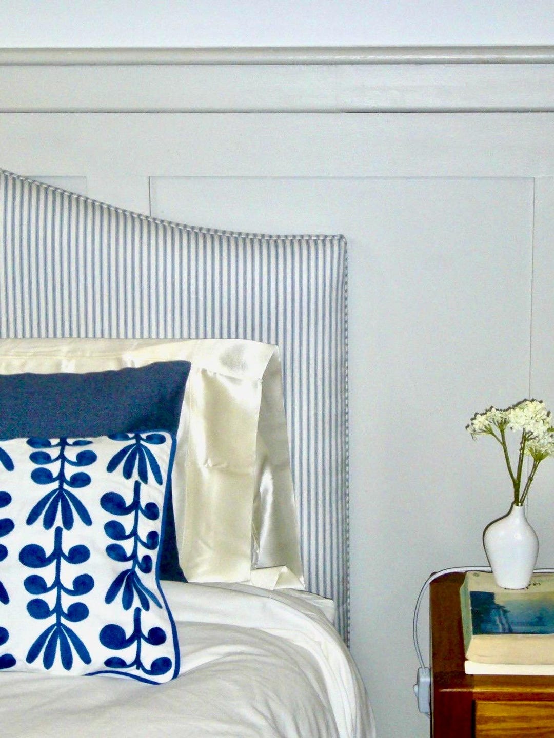 Upholstered Headboard in Ticking Stripe Fabric. - Etsy