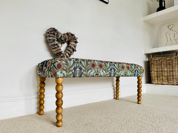 Upholstered Bench Hallway or End of Bed Bench in strawberry Thief Tapestry Fabric With Bobbin Legs Etsy UK