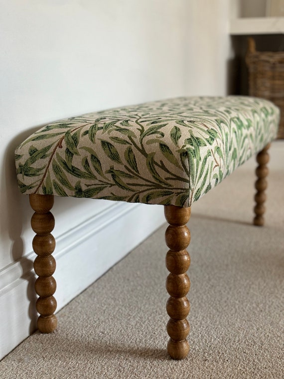 Upholstered Bench Hallway or End of Bed Bench in William Morris Willow Bough Tapestry Fabric With Bobbin Legs Etsy