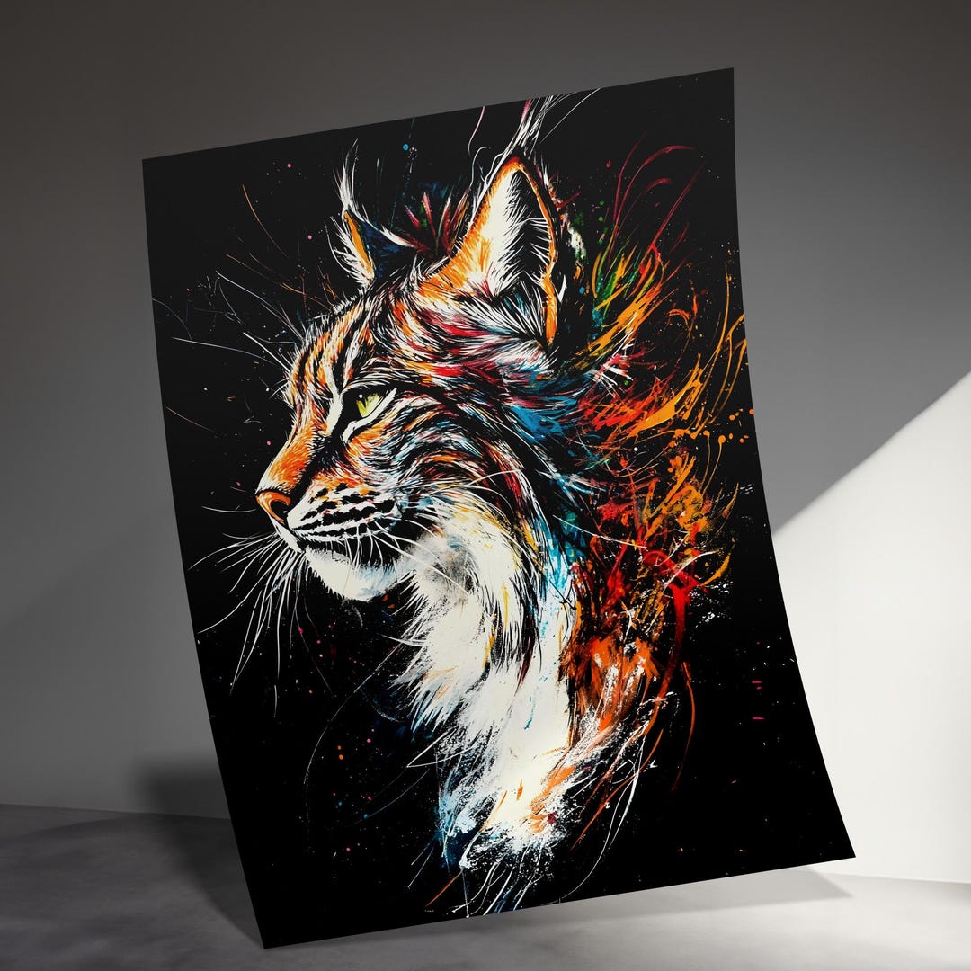 Lynx Wall Art: Colorful Abstract Feline Portrait, Modern Home Decor ...